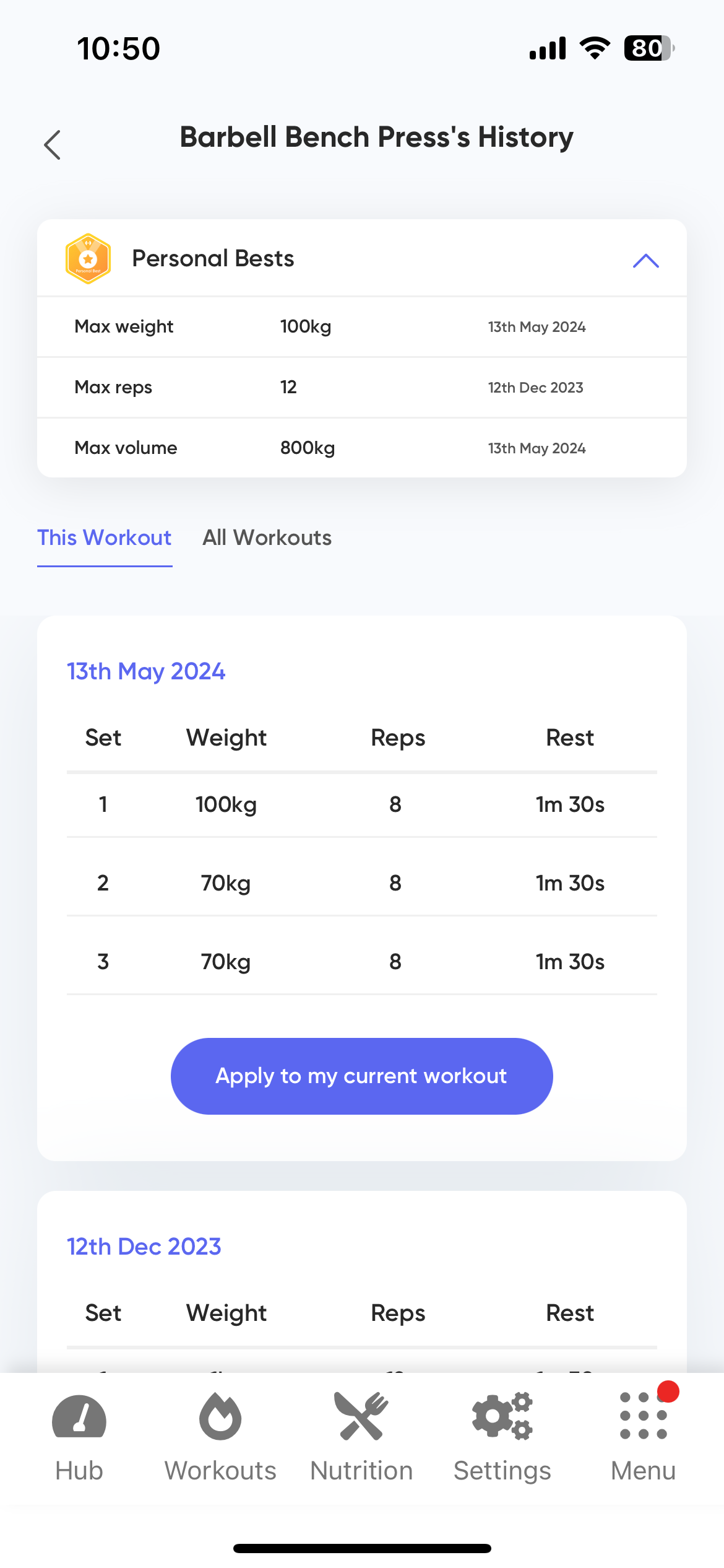 Client - Personal Bests - Mobile App – My PT Hub